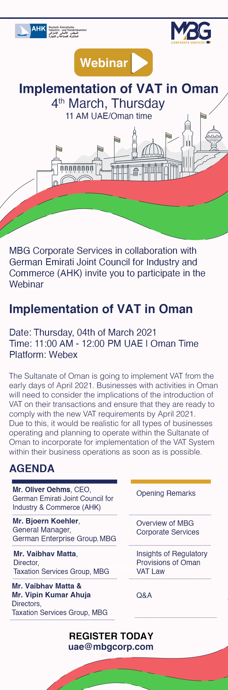 Implementation of VAT in Oman | MBG Corporate Services UAE | AHK | MBG